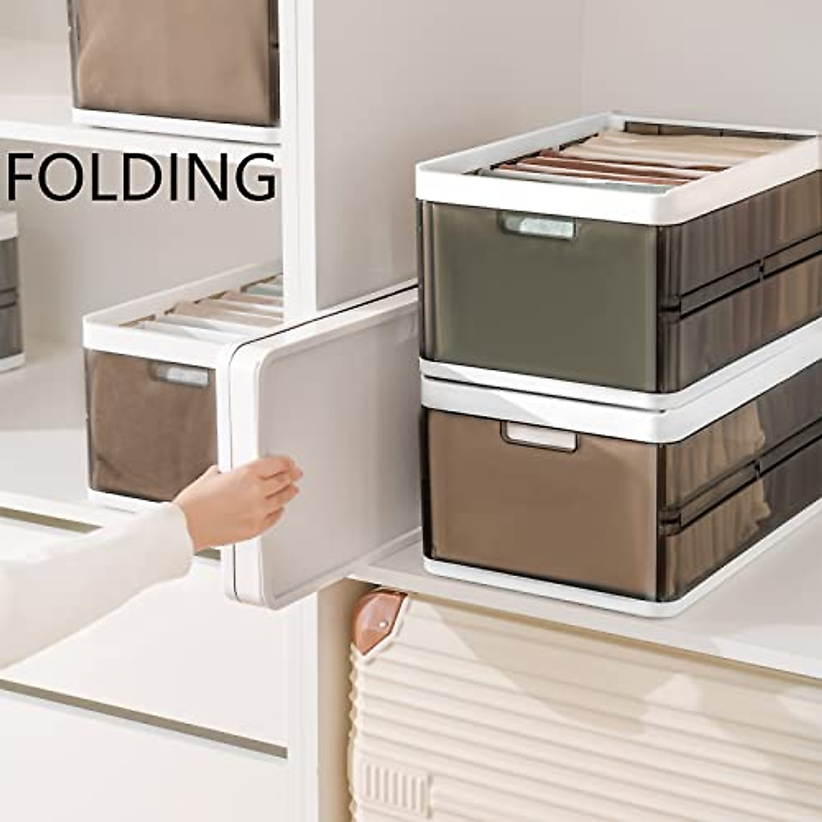 Gridspace Clothes Organizer for Pants, Folded Clothes Storage Organizer with Lid and 7 Grids,Wardrobe Clothes Foldeded Organizer Stackable Storage Bins for Clothes