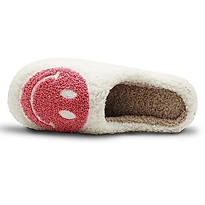 Retro Fuzzy Face Slippers for Women Men, Soft Plush Warm Slip-on Couple Style Casual Smiley Face Slippers Cozy Indoor Outdoor Lightweight Anti-Skid Sole Cute House Slippers with Memory Foam (Pink, 6.5)