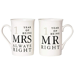 Haysoms Ivory 1st Anniversary Mr Right & Mrs Always Right Mug Gift Set