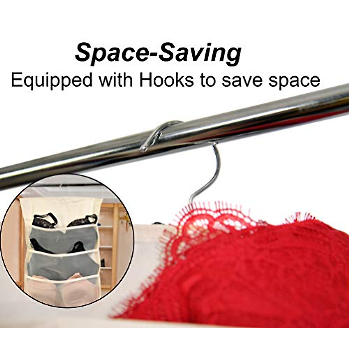Home-X Hanging Bra and Sock 15-Pocket Closet Organizer, Wardrobe Storage Hanger for Underwear, Bra, Socks - 30 Inches Long