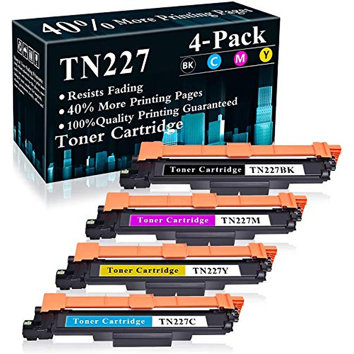 4-Pack (BK/C/M/Y) Cartridge TN227BK,TN227C,TN227M,TN227Y Toner Cartridge Replacement for Brother MFC-L3770CDW L3710CW L3750CDW L3730CDW HL-3210CW 3230CDW 3270CDW 3290CDW DCP-L3510CDW L3550CDW Printer