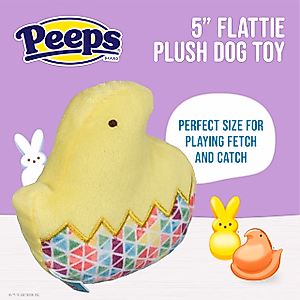 Peeps for Pets Chick 5 Inch Flattie Plush Dog Toy, Yellow | Small Yellow Stuffingless Dog Toys for All Pets | Soft Fabric Flat Dog Toy from Peeps | Chew Toys for Dogs