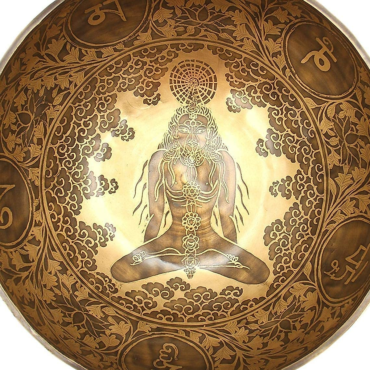 NHH 12 Inches Healing Mantra Carved Meditation Tibetan Singing Bowl, Hand Hammered Singing Bowls with Cushion & Mallet Striker