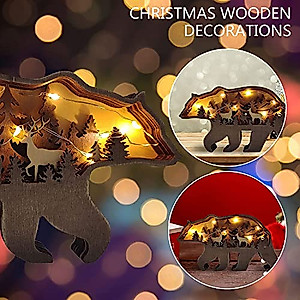 Linwnil Forest Animal Wooden Home Wall Sculptures Ornament,Multi-Layer 3D Wood Carving Art Shelf Table Wood Crafts Home Furnishing (Bear)