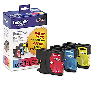 Brother Genuine Standard Yield Color -Ink -Cartridges, LC613PKS, Replacement 3 Pack of Color -Ink, Includes 1-Cartridge Each of Cyan, Magenta & Yellow, Page Yield Up To 325 Pages/ -Cartridge, LC61, Tricolor