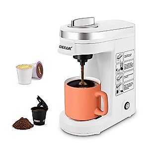 CHULUX Single Serve / Cup [Coffee] Maker Brewer for K-Cup & Ground & Tea Leaf, Travel Mini Coffee Capsules & Pods, 6 to 12Oz Brew, [Coffee] Machine with A Reusable Filter, White