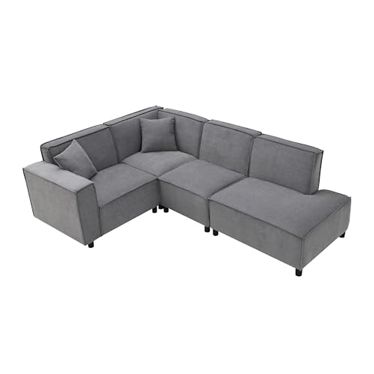 Brabrety 97 * 74" Modern Minimalist Style Sectional Sofa,L-Shaped Couch Set with 2 Free Pillows,5-seat Chenille Fabric Couch with Chaise Lounge for Living Room, Apartment, Office. (Grey#Chenille)