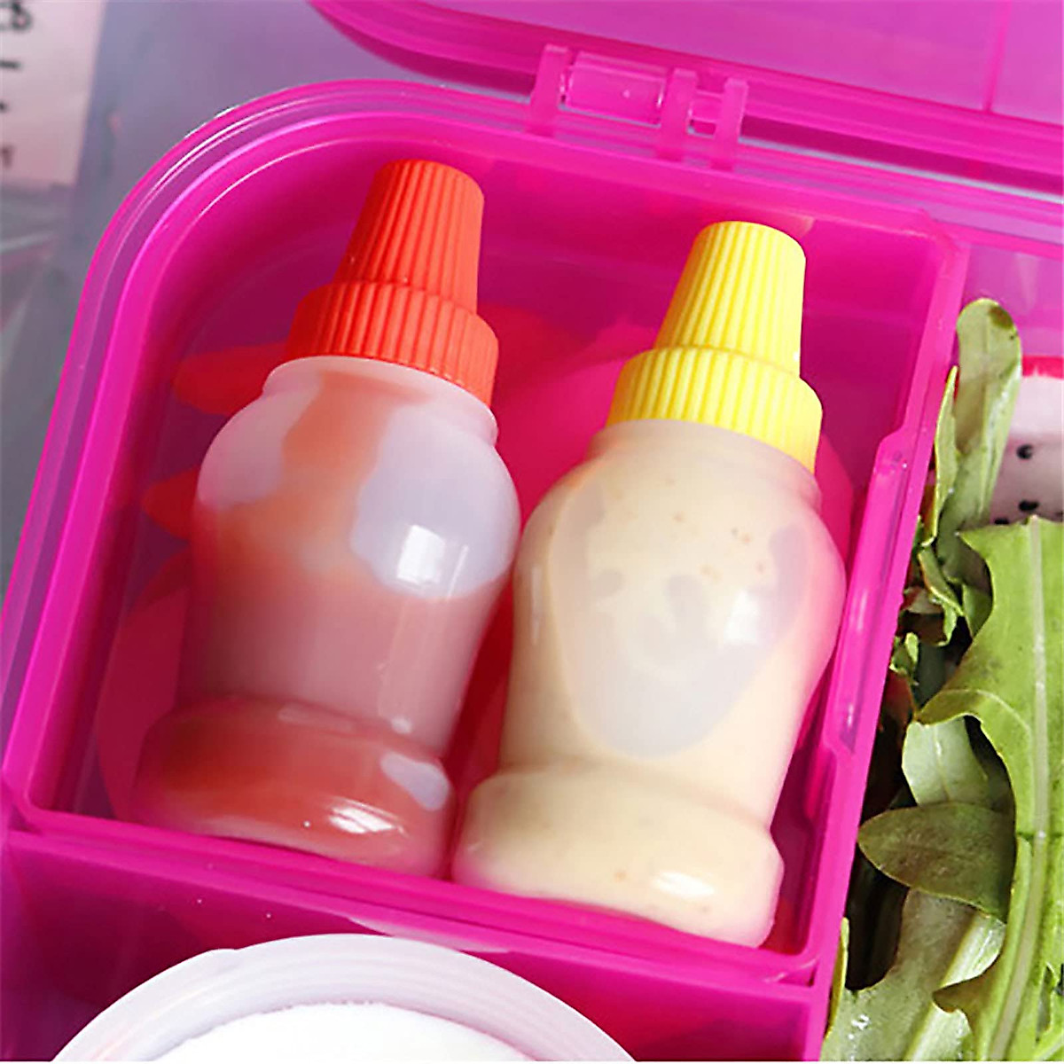LARATH 4 Pieces Mini Tomato Ketchup Bottle Portable Plastic Squeeze Squirt Condiment Bottles Honey Mustard Sauce Salad Dressing Container for Bento Box, 2 Colors