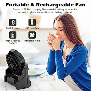 Camping Fan Rechargeable, 10400mAh Portable Battery Operated Camping Fan for Tents, Hangable USB Silent Camping Fans with LED Lantern, Suitable for Fishing, Camping, Bedroom, Workplace (Orange)