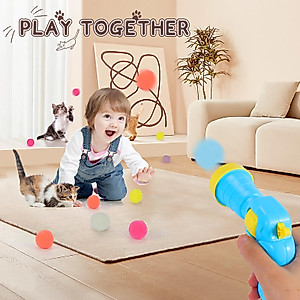 Splarwbk 1 Cat Ball Launcher + 80Pcs 1.2’’Cat Toy Balls(New Upgraded),Silent Plush Elastic Cat Ball Toy,Interactive Cat Toys for Indoor Cats Kitten Toys,Plush Ball Shoot Gun for Kitty