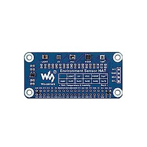 Waveshare Environment Sensor HAT, Compatible with Raspberry Pi 5/4B/3B/Zero/Zero W/Zero 2W/Pico/Pico W/Pico WH, I2C Bus with Rich Onboard Resources Including Ambient Light Sensor VOC Sensor