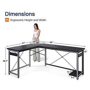 Coleshome 66" L Shaped Gaming Desk, Corner Computer Desk, Sturdy Home Office Computer Table, Writing Desk, Larger Gaming Desk Workstation, Black