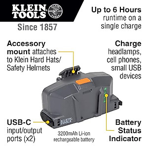 Klein Tools 60155 Portable Cooling Fan for Hard Hats and Safety Helmets, Powered by USB Rechargeable Battery to Cool Head, Neck, and Face