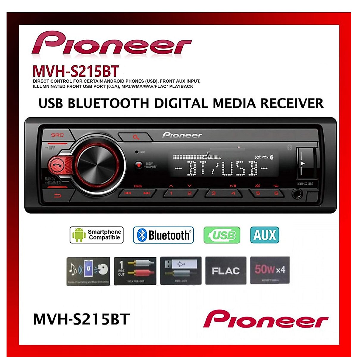 Pioneer Single Din Built-In Bluetooth, MIXTRAX, USB, Auxiliary, Pandora, Spotify, iPhone, Android and Smart Sync App Compatibility Car Digital Media Receiver / Includes Alphasonik Earbuds