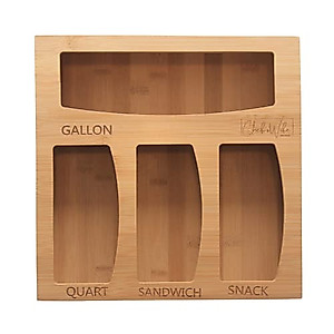 CHEF'S WIFE Ziplock Bag Storage Organizer for the Kitchen Drawer - Eco Friendly Bamboo Plastic Baggie Container - Compatible with Ziploc, Glad, Solimo, Hefty for Snack, Sandwich, Quart & Gallon Sizes