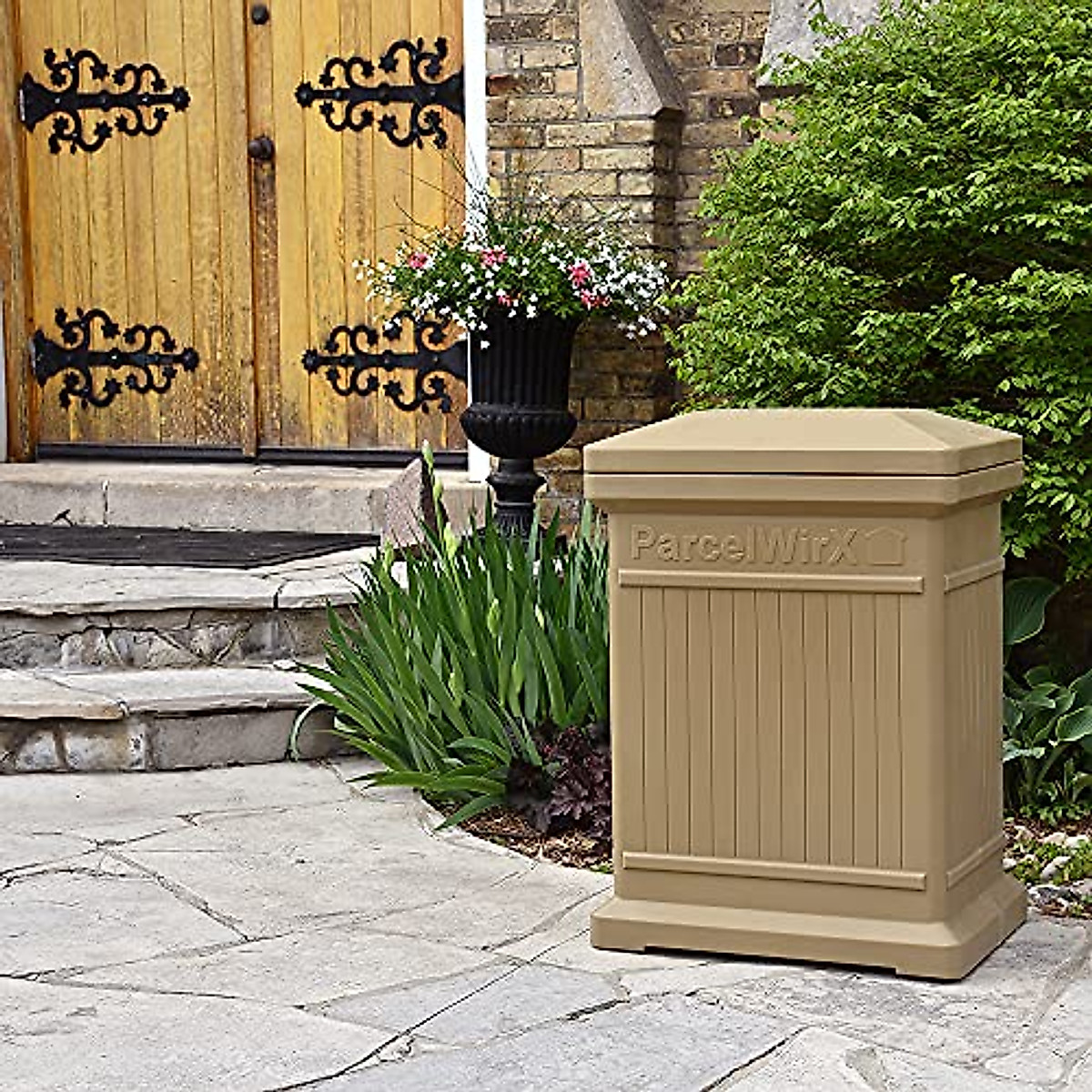 RTS Home Accents ParcelWirx Premium Vertical Storage Cabinet/Package Delivery Box with Lift Off Lid, Oak