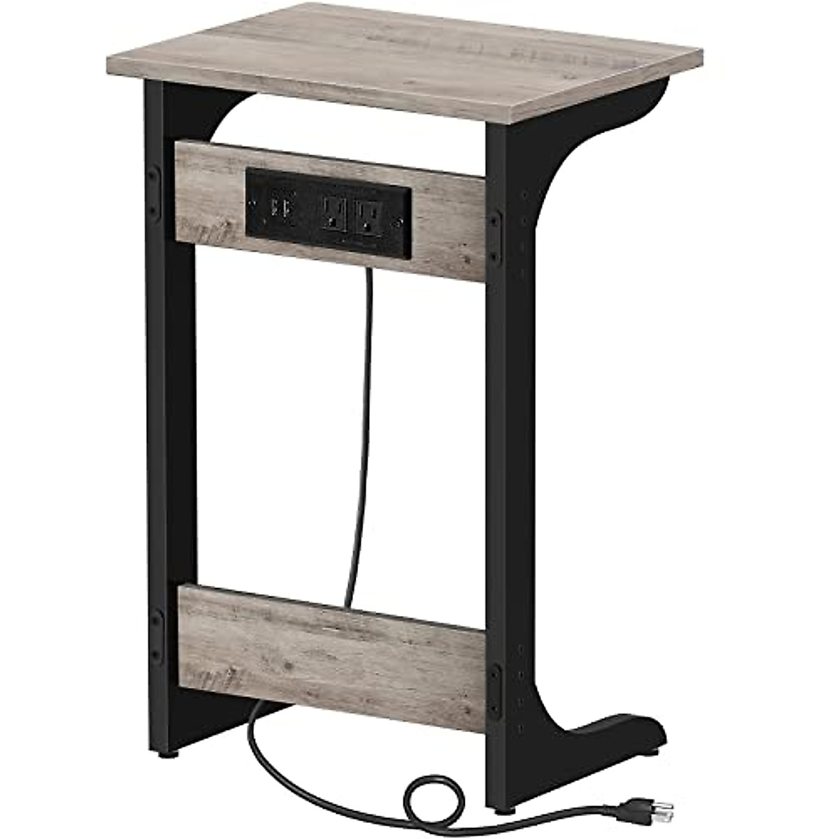 TUTOTAK C Shaped End Table with Charging Station, Tv Tray Table with 2 USB Ports and Outlets, Couch Table, Snack Table, Sofa Side Table for Small Spaces, Living Room, Bedroom TB01BG044