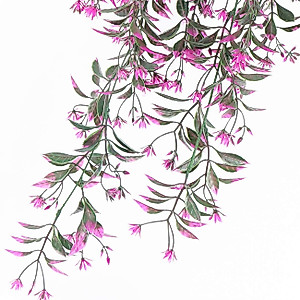 Artificial Hanging Ivy, PASYOU Vine Plastic Plants Grass Leaves Foliage Vines, UV Resistant Greenery Fake Flowers for Home Indoor Outdoor Garden Door Wall Wedding Party DIY Decoration - Fuchsia 4 Pack