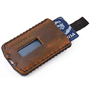 Trayvax Ascent Wallet, RFID Front Pocket Money and Credit Card Holder, Minimalist Slim Leather Metal Wallet for Men and Women, Black Tobacco Brown