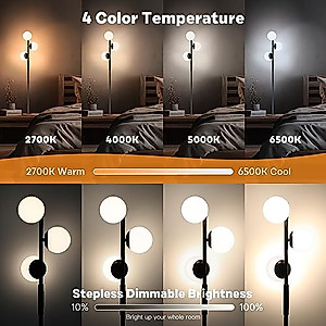 SIBRILLE LED Floor Lamp for Bedroom, 3 Globe Bright Standing Lamp with Remote Control, 4 Color Temperaure Dimmable Modern Bedroom lamp for Living Room Home Office, 24W, Black
