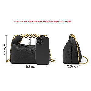 DORIS&JACKY Small Top Handle Clutch Bag Women Designer Goatskin Crossbody Purse With Pearl Handle And Detachable Metal Chain (Black)