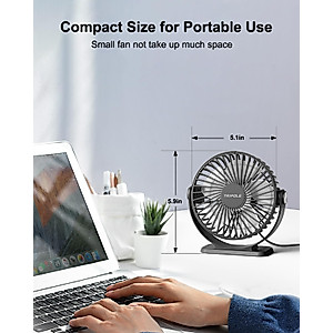 TriPole Small Desk Fan USB Powered Portable Fan 3 Speeds Strong Airflow Mini Fan 360°Rotation Personal Fan 5.1 Inch Table Fan for Home Office Bedroom Desktop, Black, 4.9ft Cable