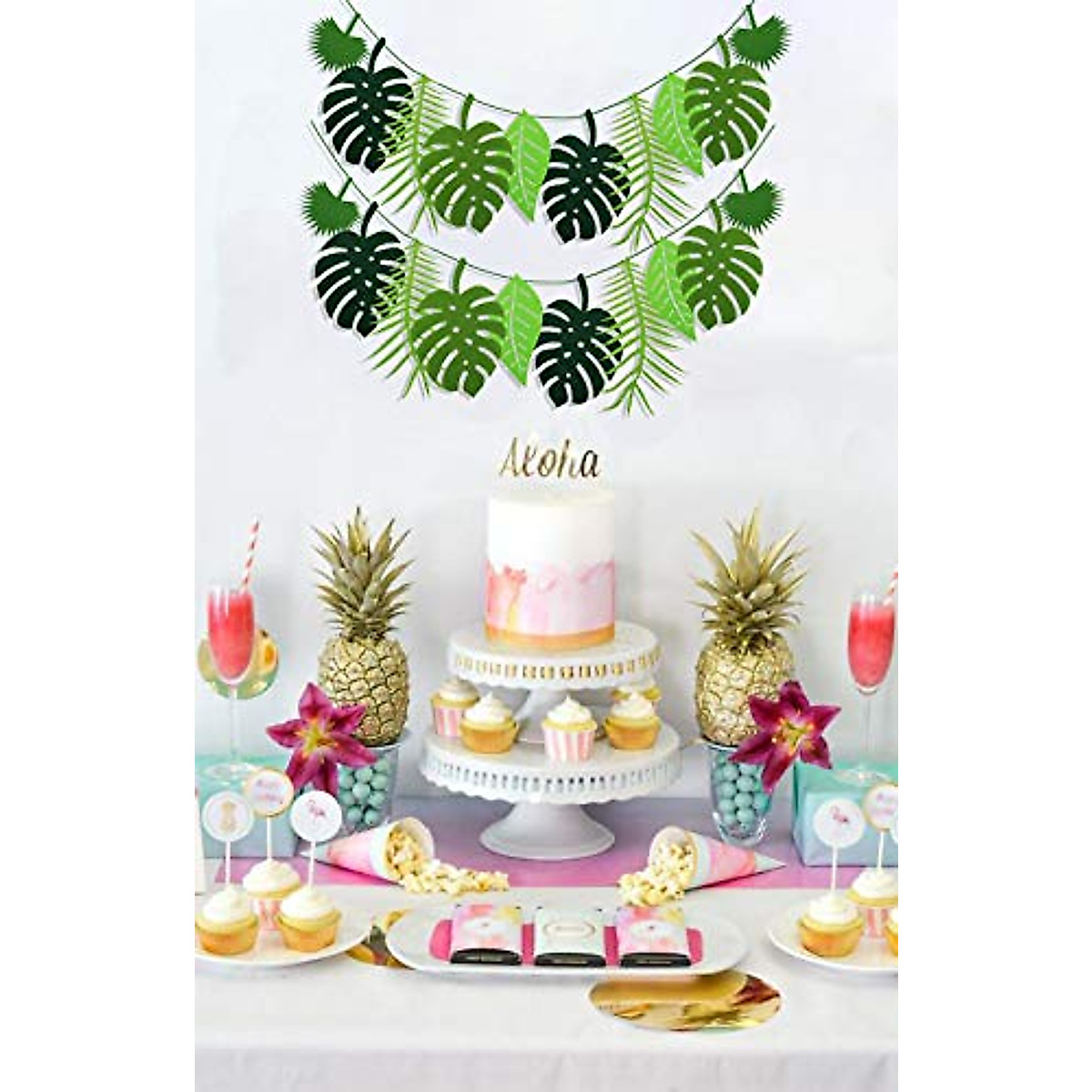 PIXHOTUL 4 Pack Tropical Leaf Banner Hawaii Luau Party Leaves Garland Summer Beach Theme Wedding Birthday Party Decor