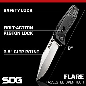 SOG Flare Folding and Pocket Knife + Kershaw Appa Folding Tactical Pocket Knife