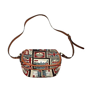 InterestPrint Stamps With the Union Jack, Parliament, Big Ben and London Boho Crossbody Saddle Shoulder Bag Sling Shoulder Bag