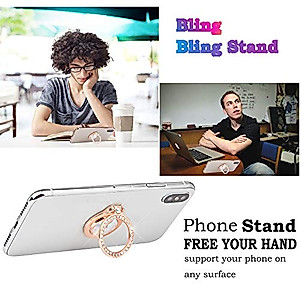 lenoup Glitter Bling Bling Phone Ring Holder, Sparkle Phone Ring Artificial Diamond Stand, Rhinestone Cell Phone Finger Ring for Phones,Pad(Rose Gold)