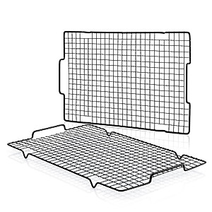 HULISEN Cooling Rack 2 Pack - 16" x 10", Nonstick Baking Rack with Handle fits Half Sheet Pan, Cookie Cooling Racks for Baking and Cooking, Wire Smoker Racks for Grilling, Oven Safe