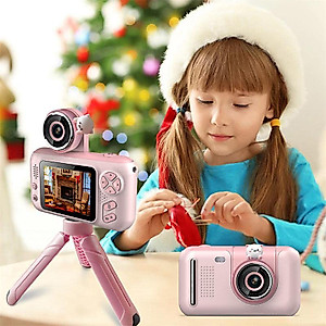 Acuvar Full 1080P Kids Selfie Flip Lens HD Compact Digital Photo & Video Rechargeable Camera with 2" LCD Screen, Matching Handheld Tripod, 32GB Card and Micro USB Charging (Pink)