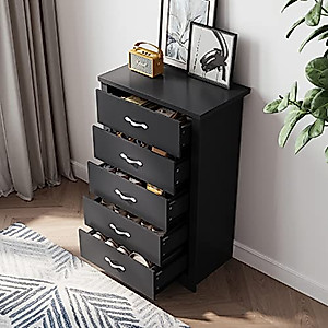 LINSY HOME 5 Drawer Chest, Black Dresser for Bedroom, Tall Dresser, Nursery Dresser Organizer Chest of Drawers for Kids Bedroom - Black
