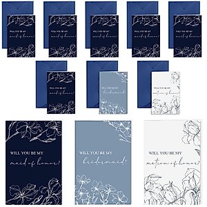 Glenmal 16 Pcs Will You Be My Bridesmaid Cards with Envelopes Bridesmaid Proposal Card Maid of Honor Invited Wedding Bridal Shower Favor (Blue)