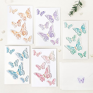 Crisky 25 Pcs Laser Cut 3D Note Cards & Envelopes Watercolor Butterflies Greeting Cards with Envelopes & Stickers for Birthday, Baby Shower,Bridal Shower, Wedding, Graduation