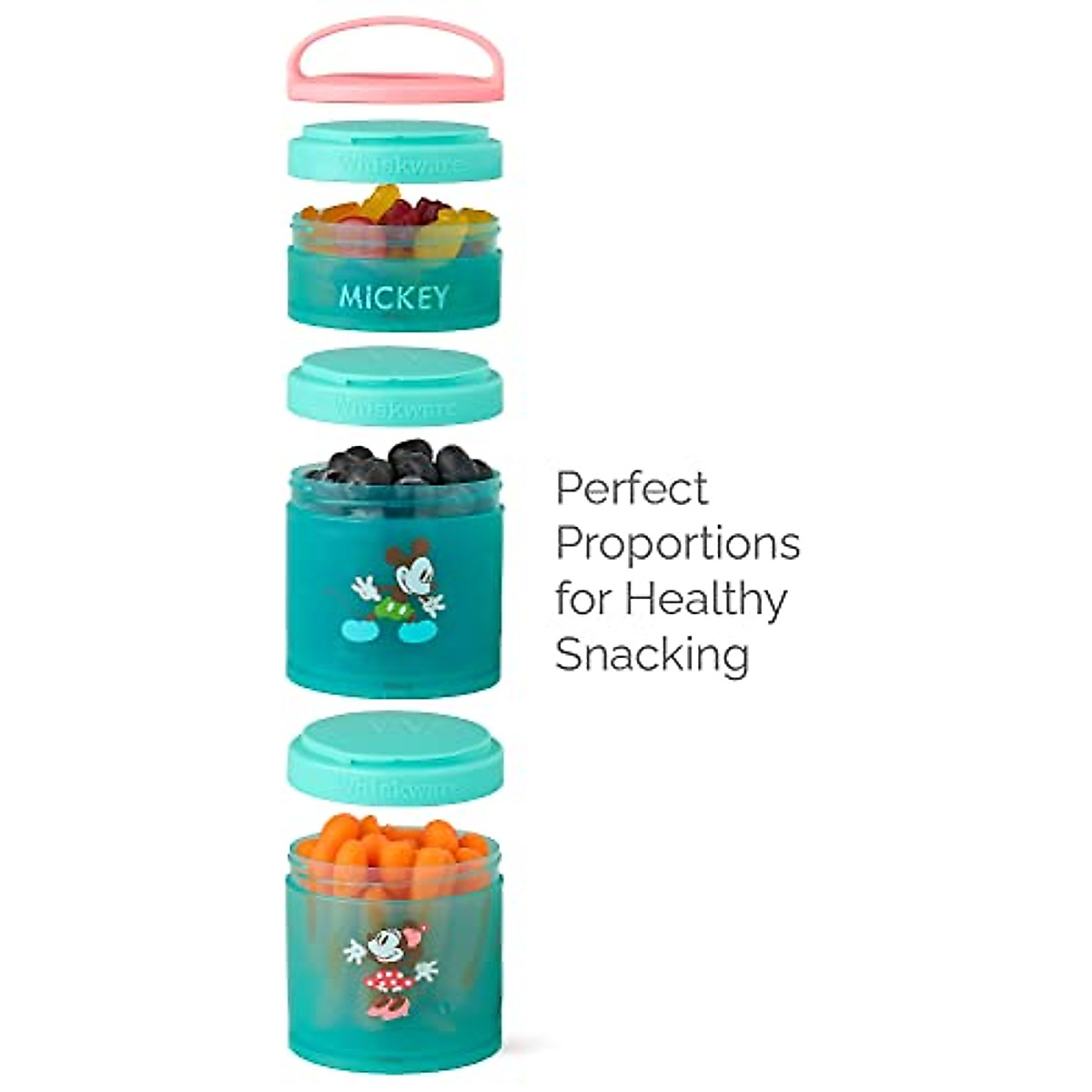 Whiskware Disney Stackable Snack Containers for Kids and Toddlers, 3 Stackable Snack Cups for School and Travel, Mickey and Minnie