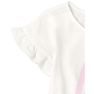 The Children's Place Baby Girls' and Toddler Short Sleeve Flutter Knit Shirts, Ruffle Floral/Aqua/Stripe 3-Pack, 4 Years