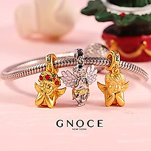 GNOCE Angel with Wings Charm Pendant Sterling Silver Lovely Angel Baby Angle Charm Bead Fit Bracelet/Necklace Charm for Women Girls (Boy Angel)