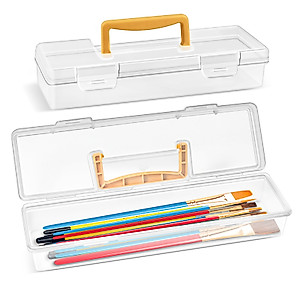 Vowcarol 2 Pack Paint Brush Case Portable, Long Paint Brush Storage Box, Paint Brushes Holder