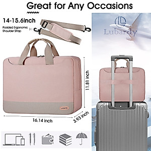 Lubardy Laptop Bag for Men Women 15.6 Inch Waterproof Shoulder Bag with Cable Organize Bag Laptop Business Briefcase College 14-15.6 Inch Laptop Carrier Pink