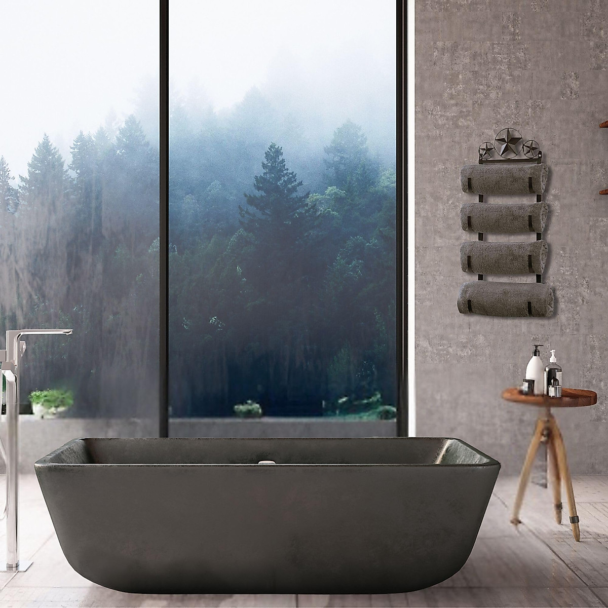 BestGiftEver Rustic Metal Star Towel Roll Wall Rack - Farmhouse Style Towel Rack for Western Bathroom Decor, Lodge and Cabin Decor, Decorative Wall Rack for Towels, Ideal for Country Home Owners