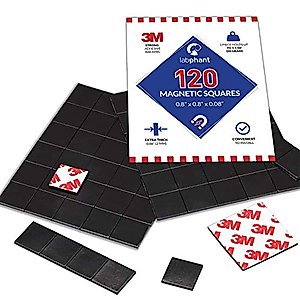Magnetic Squares, 120 Pieces Magnet Squares (Each 20 x 20 x 2mm) on 4 Tape Sheets, with 3M Strong Adhesive Backing. Perfect for DIY, Art Projects, whiteboards & Fridge Organization (120 Pieces)