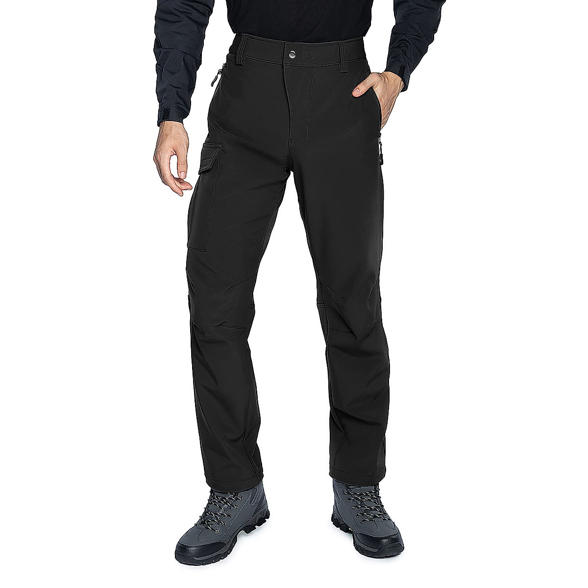 Wespornow Men's-Fleece-Lined-Hiking-Pants Water-Resistance-Snow-Ski-Pants Softshell Snowboarding Pants for Winter, Skiing, Outdoor (Black, XX-Large)