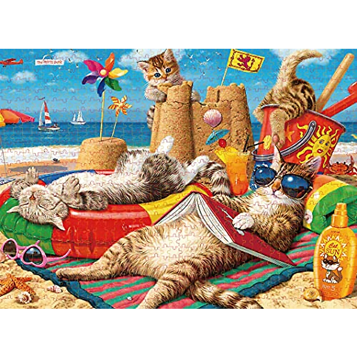NATGIFT Jigsaw Puzzle Beach Cats Beachcombers 1000 Piece 27.5''(L) x 19.6''(W) Children's Gift Large Puzzle Game Artwork for Adults Teens