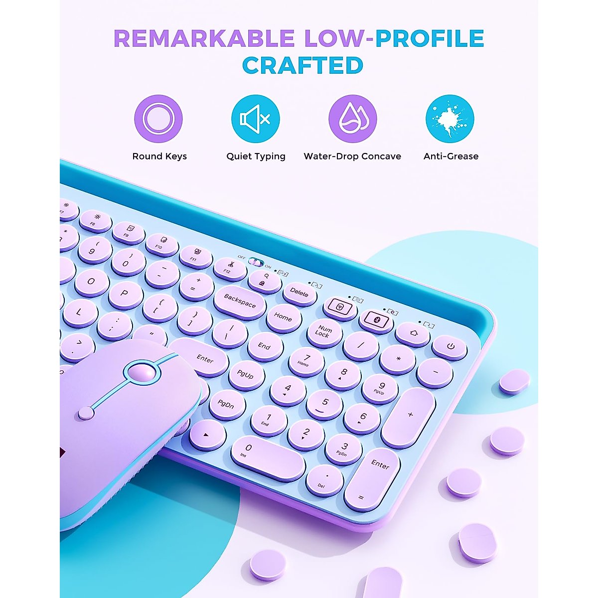 seenda Bluetooth Keyboard and Mouse for iPad, Multi-Device Bluetooth + 2.4G Wireless Keyboard Mouse with Tablet Holder for MacBook/Windows Computer, iOS/Andriod Tablet Phone, Blue & Purple