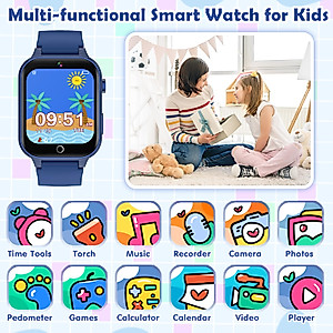 Luyiilo Smart Watch for Kids, with 26 Puzzle Games, Touch Screen, HD Camera, Alarm Clock, Toys for Ages 4-12 Years Old.Birthday Gift for Boys Girls (Blue)