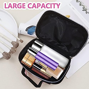 NGCJZF Kawaii Anime Makeup Bag, Cute Cartoon Cosmetics Bag, Mini Travel Toiletry Bag, Waterproof Reusable Faux Leather Makeup Accessories for Women (Black)