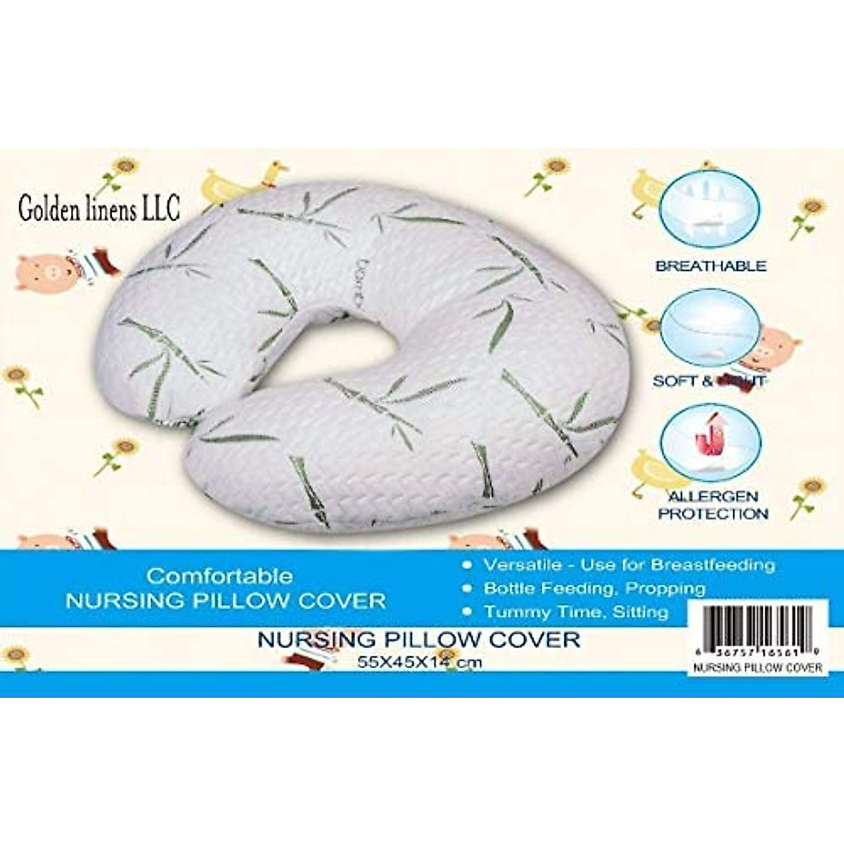 Golden Linens LLC Nursing, Breastfeeding Support Pillow, Portable for Travel | Nursing Pillow for Boys & Girls with Washable Zippered Bamboo Pillow Covered