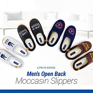 Life is Good Men's Open Back Fleece Slipper, 303593M - Suede & Fleece Indoor/Outdoor Plush & Cozy with Soft Foam & Rubber Sole Slippers, Dark Brown - Positive State, 10