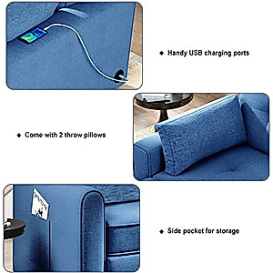 Tdewlye Versatile 48" Convertible Sleeper Sofa Bed with Adjustable Bed Chair,USB Charging Port and 2 Pillows,for Small Space Apartment Office Living Room (Blue#USB)